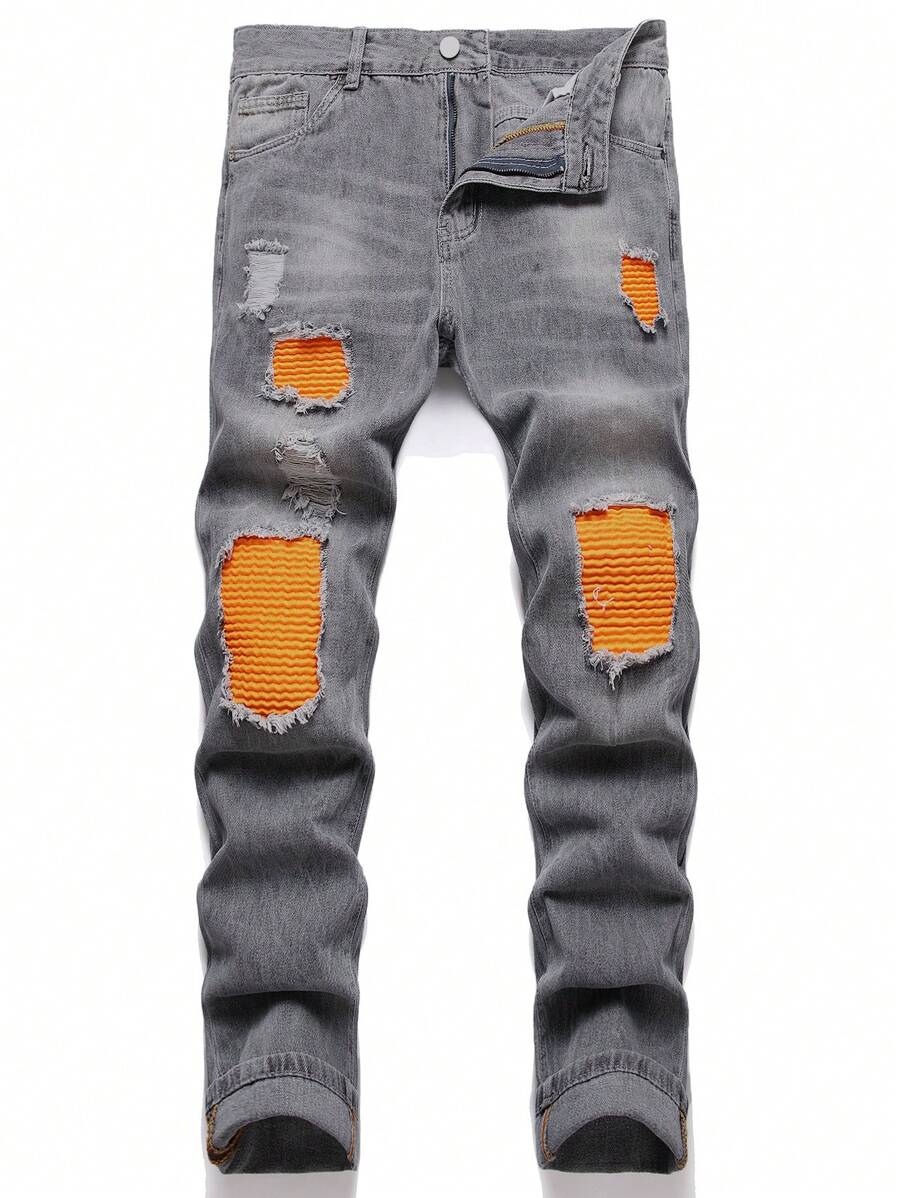 Men Ripped Frayed Rag Stitching Jeans | SHEIN USA
