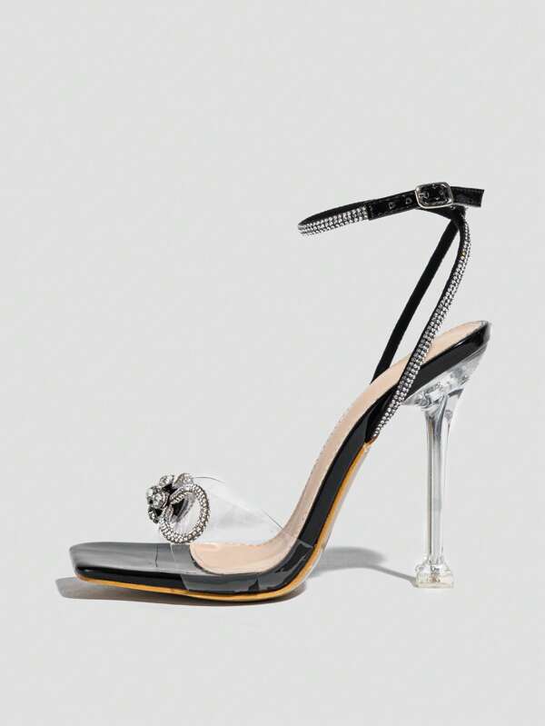 Stiletto transparent heel rhinestone summer strapless sandals, Women's ...