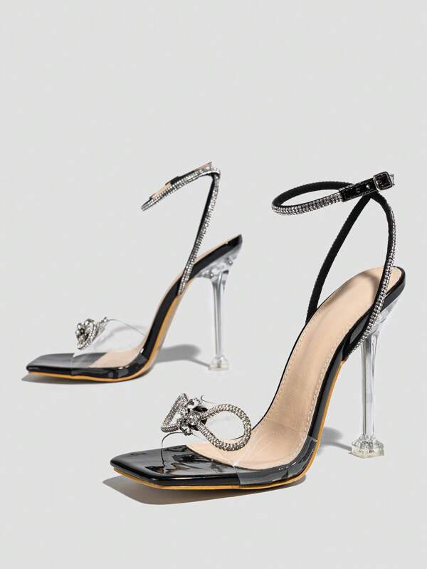 Stiletto transparent heel rhinestone summer strapless sandals, Women's ...