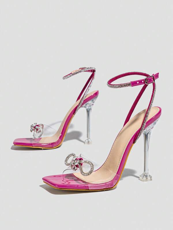 Stiletto transparent heel rhinestone summer strapless sandals | SHEIN USA