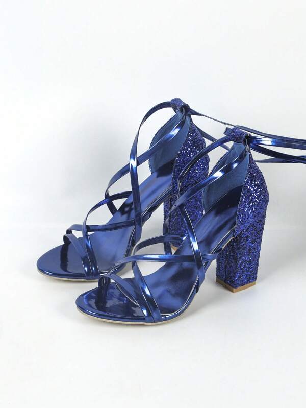 Women's Leg-wrapping Metallic Luster Band High Heel Sandals With ...