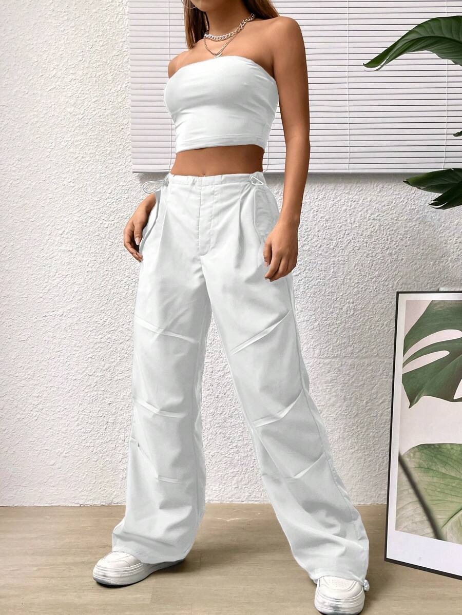 SHEIN EZwear Solid Color Tube Top & Cargo Pant Set for Sale Australia ...