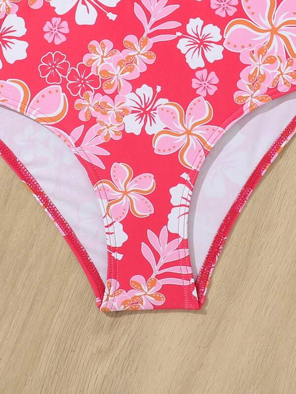 Tween Girl Floral Print Ruffle Hem Tankini Swimsuit | SHEIN USA