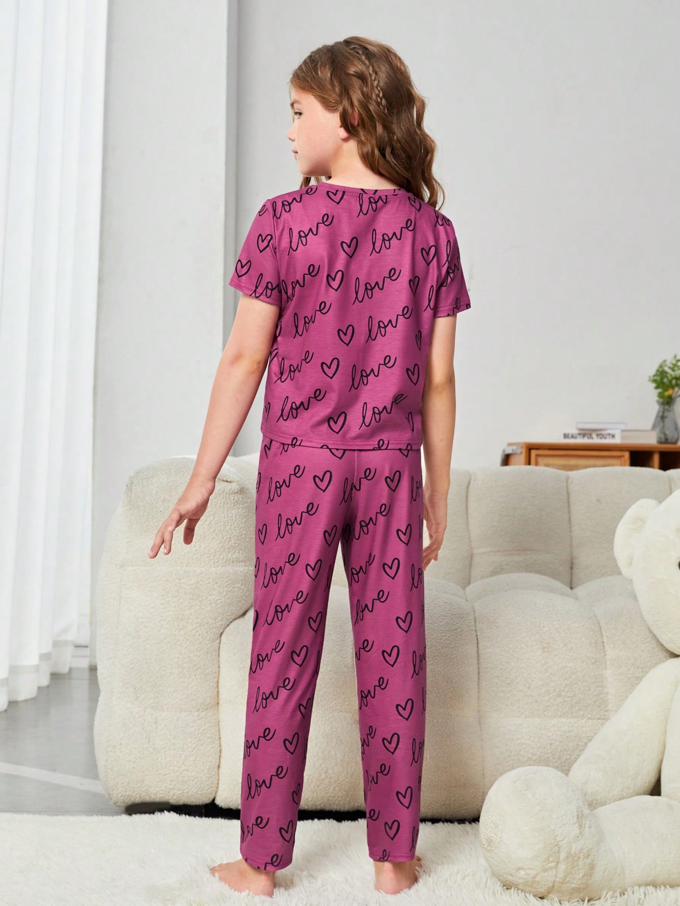 SHEIN Tween Girl Letter Graphic Tee & Trousers PJ Set | SHEIN UK