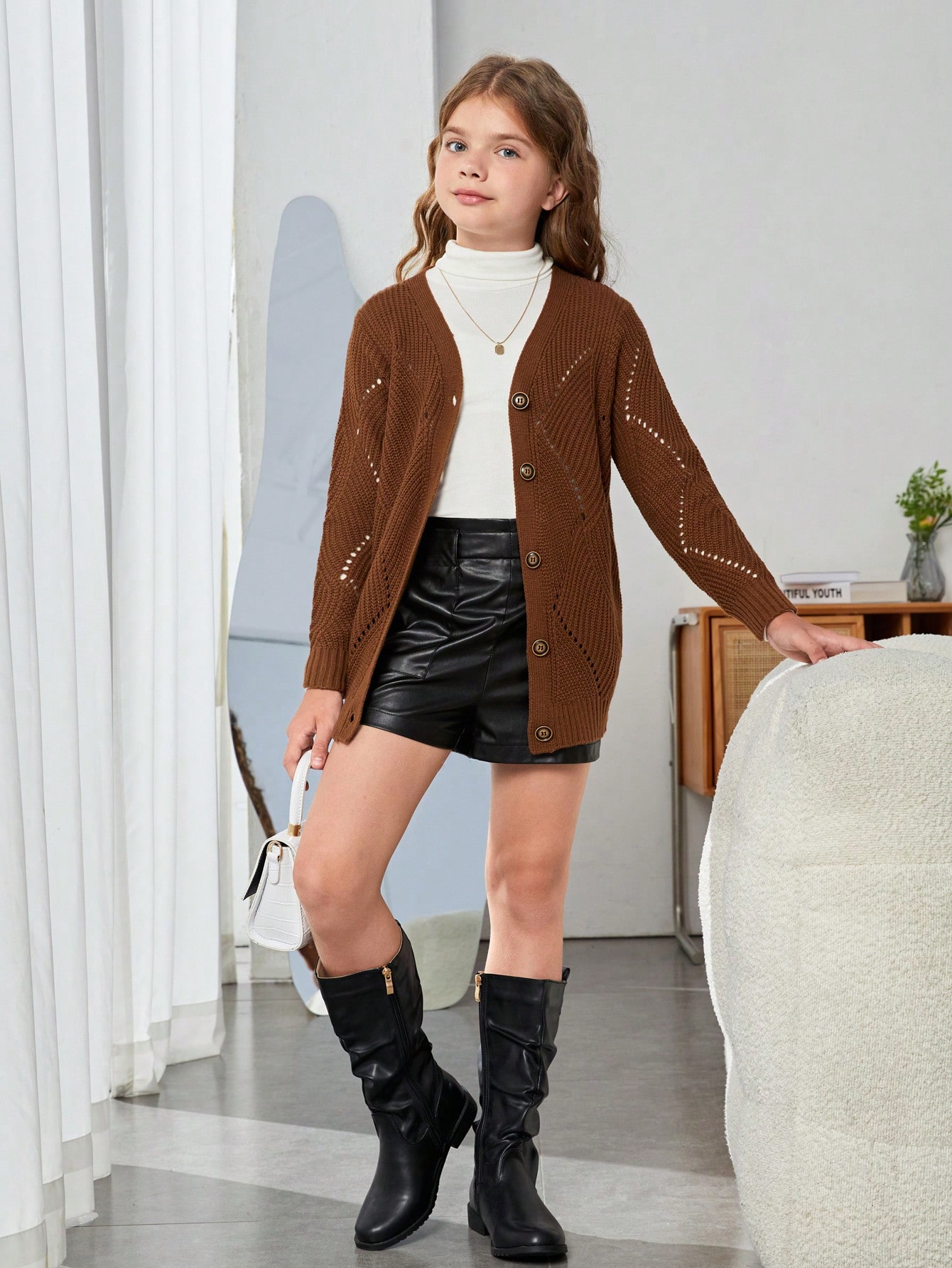 SHEIN Chica preadolescente Cárdigan Jersey casual suelto adecuado ...