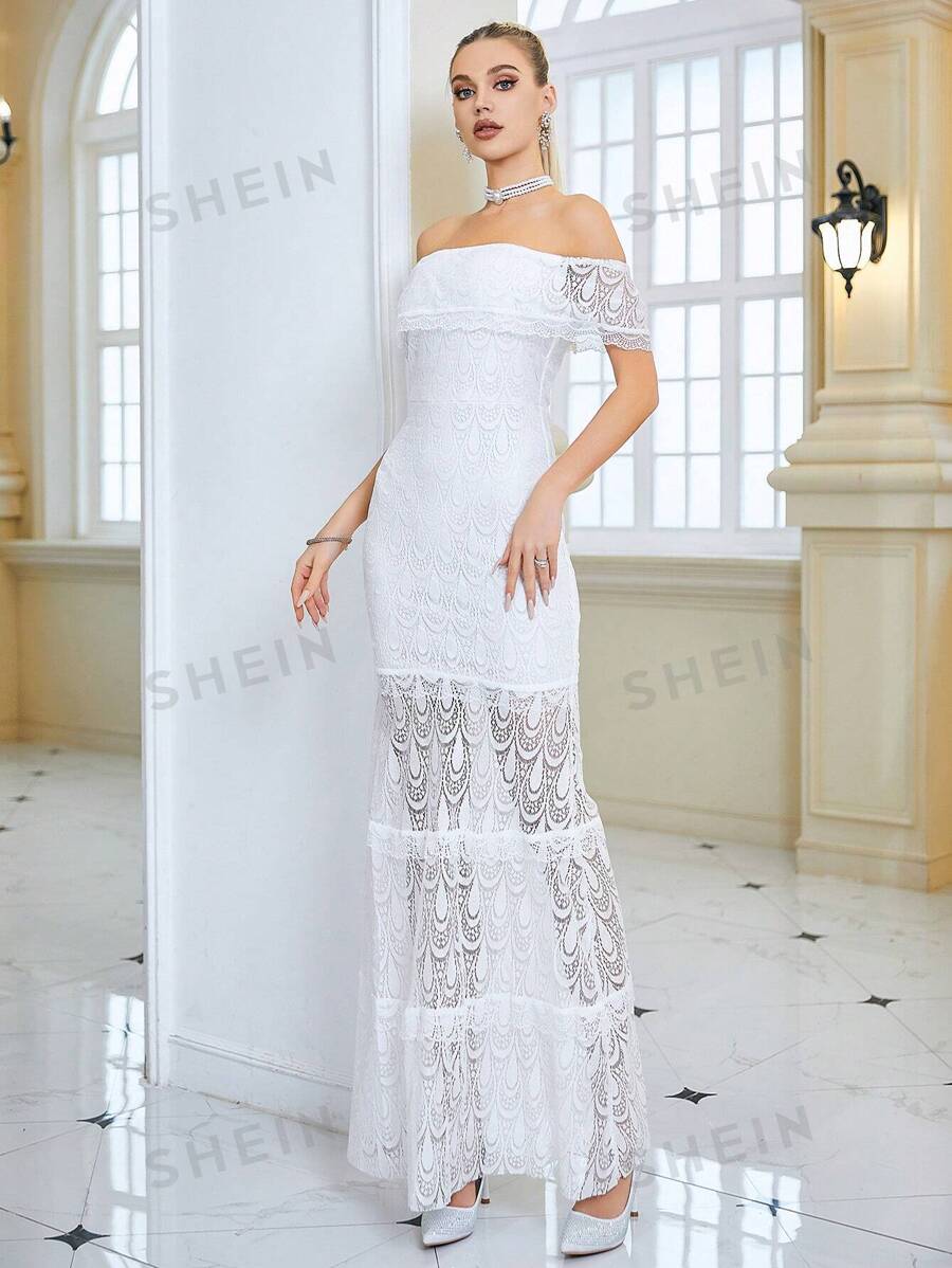 Off Shoulder Lace Wedding Dress | SHEIN USA