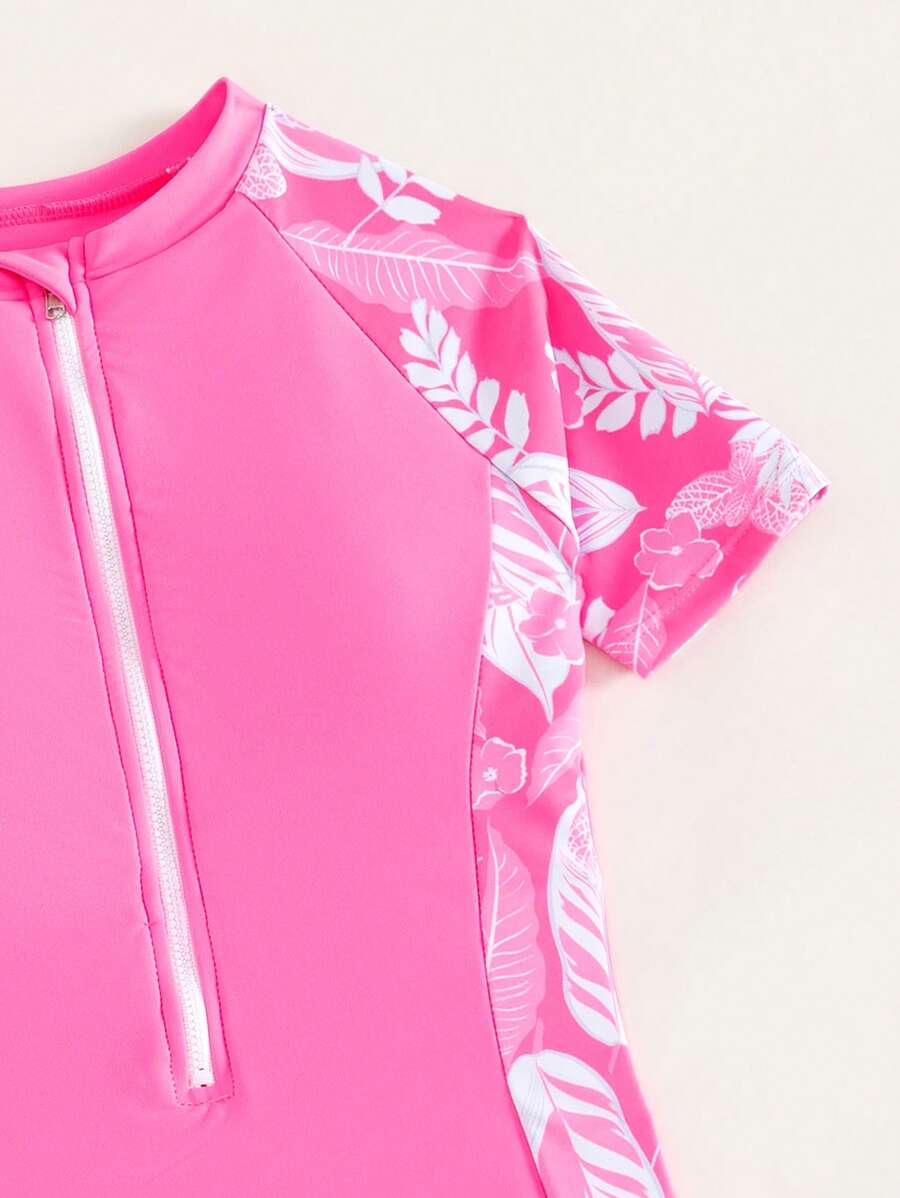 Tween Girl Floral Print Zipper Front One Piece Swimsuit | SHEIN USA