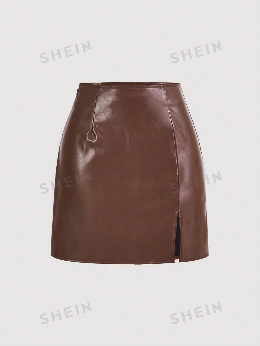 SHEIN ICON Split Hem PU Leather Mini Skirt | SHEIN USA