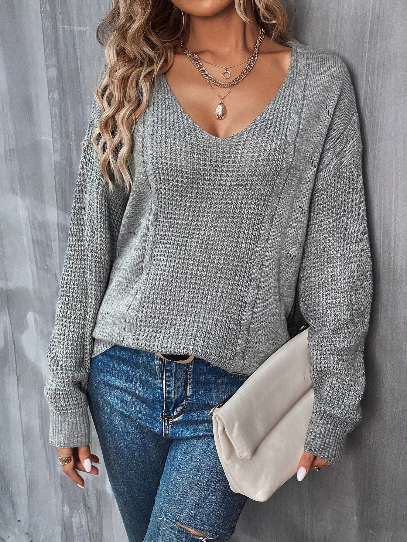 SHEIN LUNE Solid Drop Shoulder Sweater | SHEIN USA
