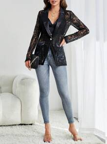 SHEIN Tall Lapel Neck Single Button Lace Blazer Without Bra | SHEIN USA
