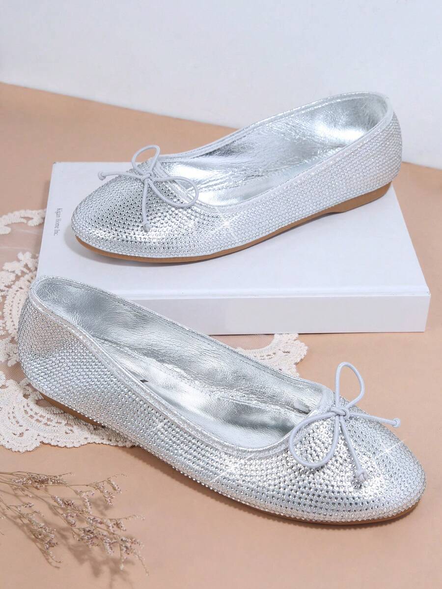 Metallic Bow Decor Ballet Flats | SHEIN USA