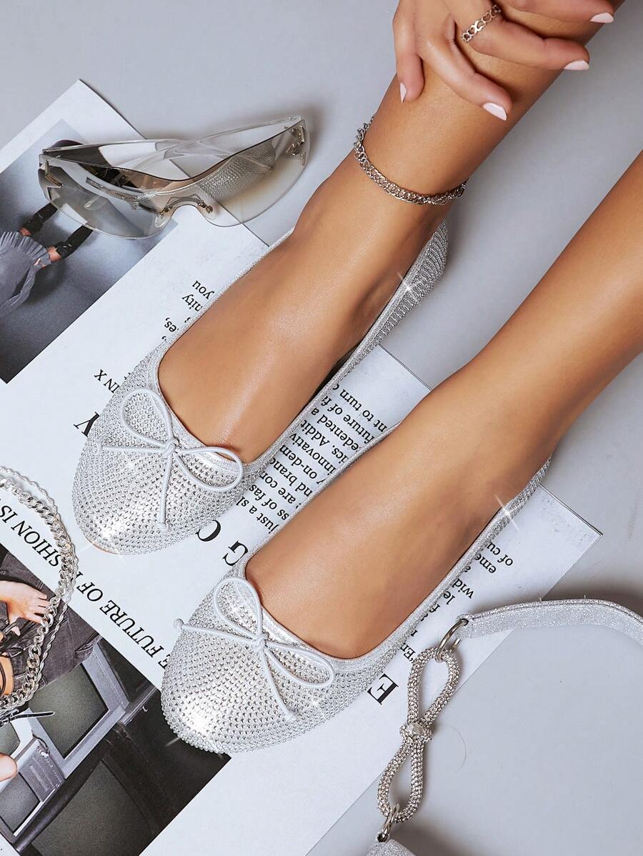 Metallic Bow Decor Ballet Flats | SHEIN USA