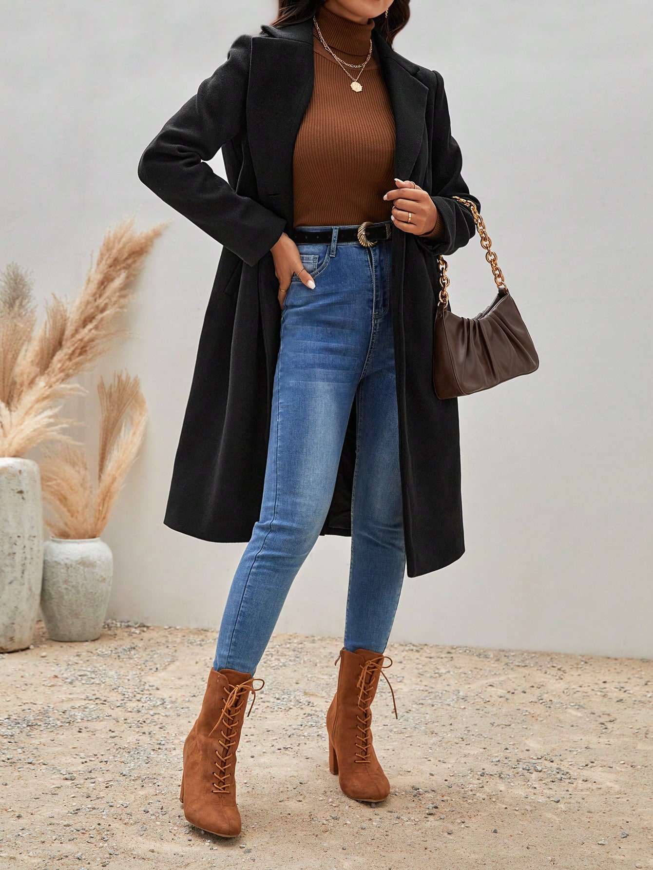 SHEIN Frenchy Lapel Neck Slant Pocket Overcoat | SHEIN USA