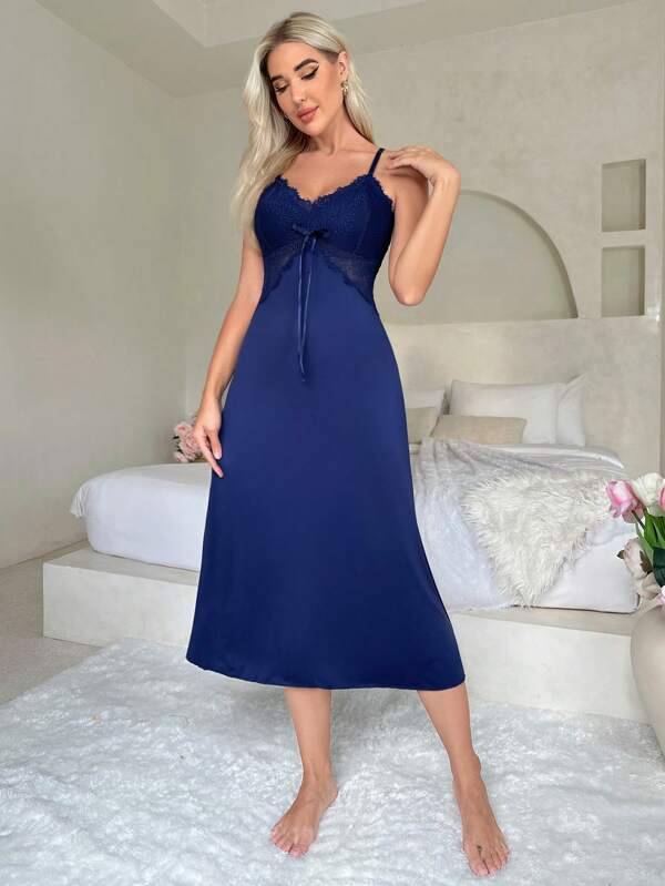 Contrast Lace Bow Front Cami Nightdress Shein Usa