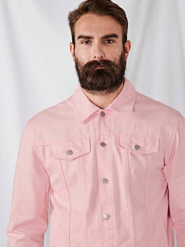 Manfinity Hypemode Men Flap Detail Button Front Denim Jacket | SHEIN USA