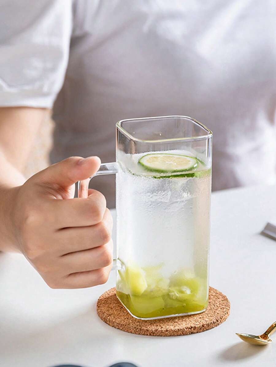 SHEIN 1Pc Square Glass Cup With Handle High-value Simple Milk Juice Cup ...
