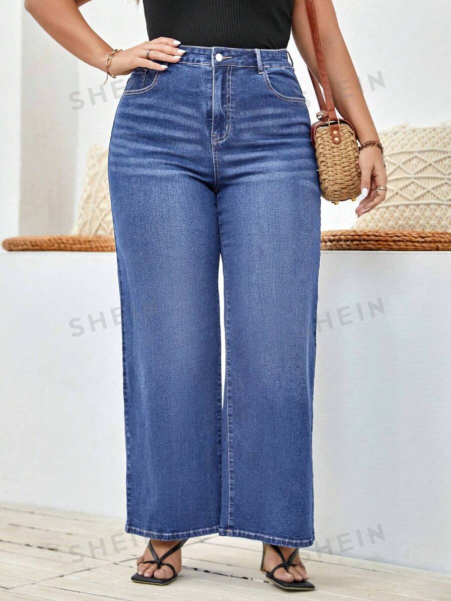 SHEIN LUNE Plus High Waist Wide Leg Jeans | SHEIN USA