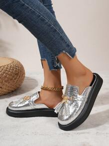 Vintage Outdoor Round Toe Thick-soled Flat Mules With Crocodile Pattern ...