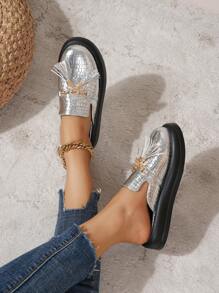 Vintage Outdoor Round Toe Thick-soled Flat Mules With Crocodile Pattern ...