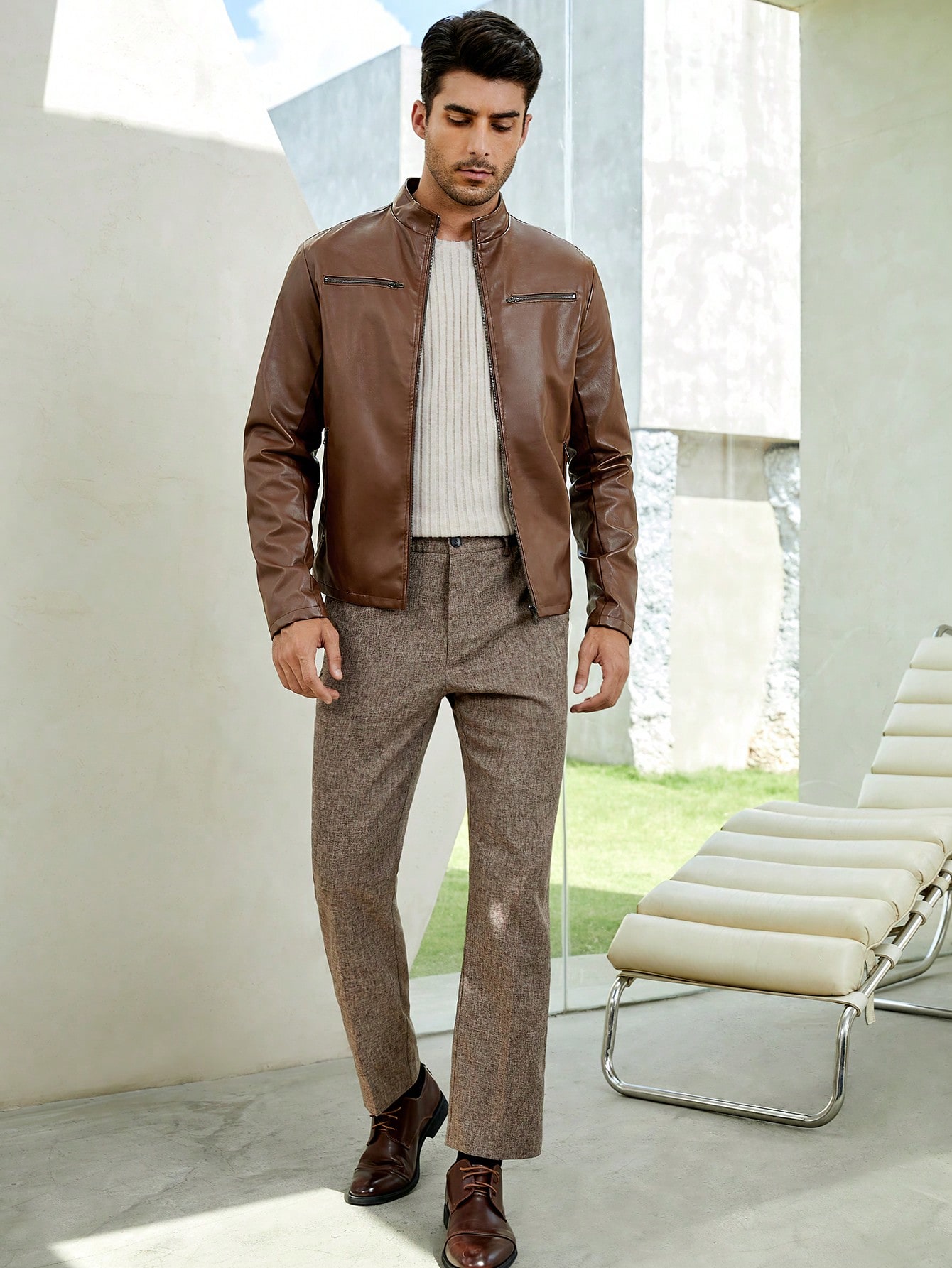 Manfinity Homme Men Zip Up PU Leather Jacket | SHEIN USA