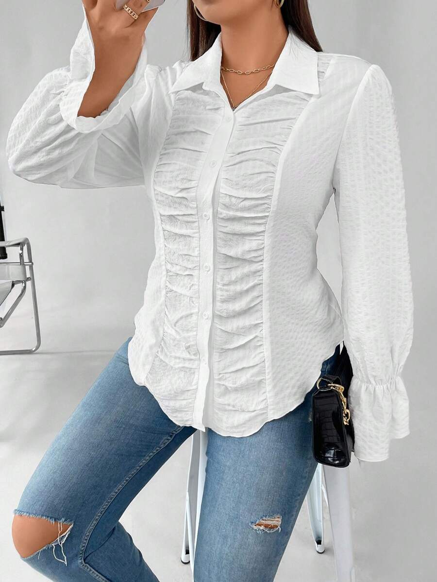 Celure Plus Ruched Flare Sleeve Shirt | SHEIN USA