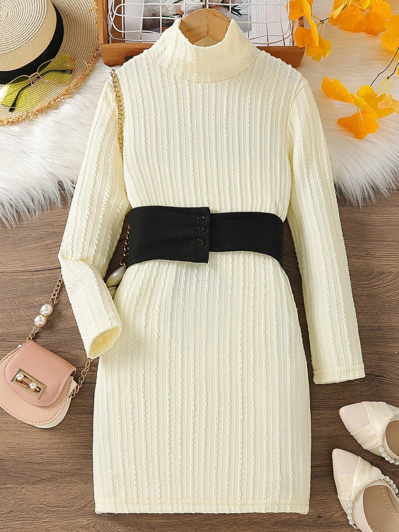 Tween Girl High Neck Textured Dress With Corset | SHEIN UK
