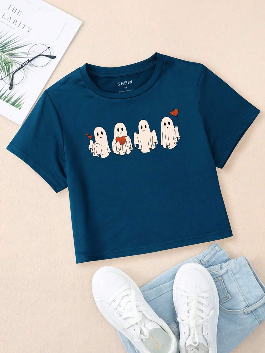 SHEIN EZwear Cartoon Graphic Crop Tee | SHEIN USA