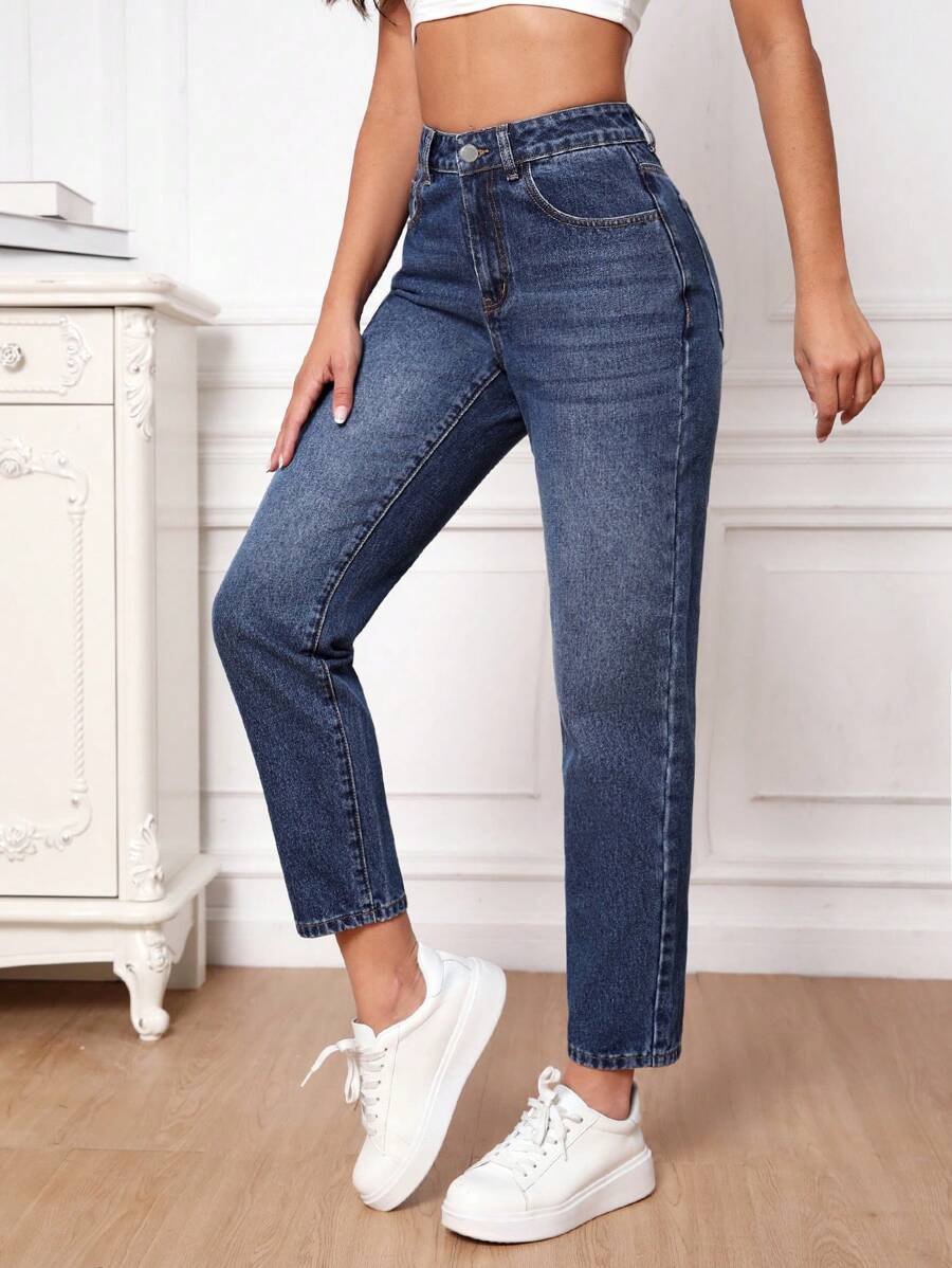 SHEIN Essnce High Waist Mom Fit Jeans | SHEIN USA
