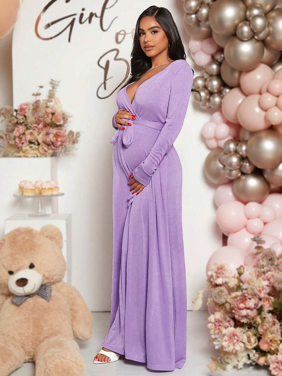 SHEIN Loomaby Gender Reveal Dress Maternity Long Solid Dress For Baby ...