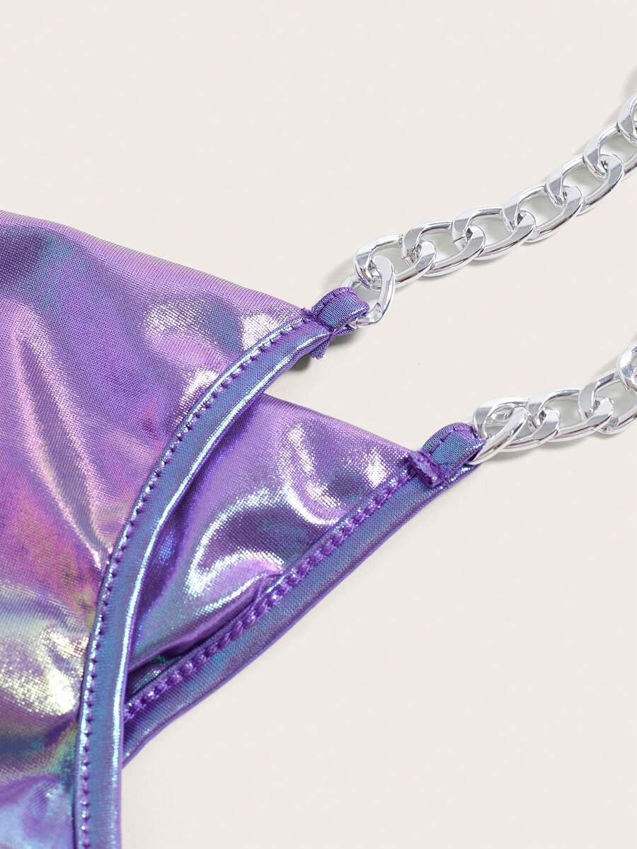 SHEIN ICON Draped Collar Drawstring Side Chain Detail Backless Crop ...