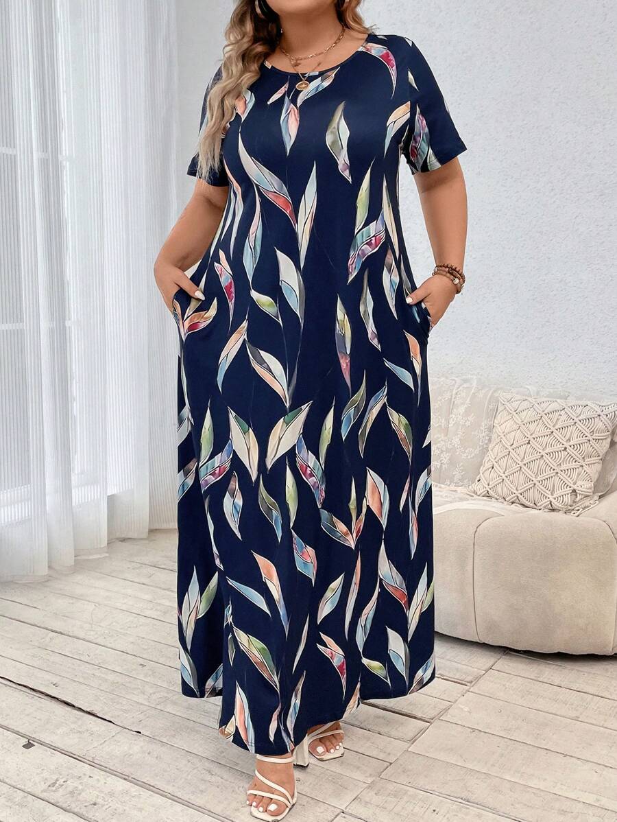 EMERY ROSE Plus Plants Print Hidden Pocket Dress | SHEIN USA