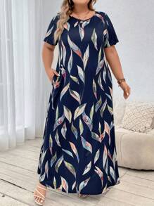 EMERY ROSE Plus Plants Print Hidden Pocket Dress | SHEIN USA