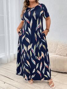 EMERY ROSE Plus Plants Print Hidden Pocket Dress | SHEIN USA