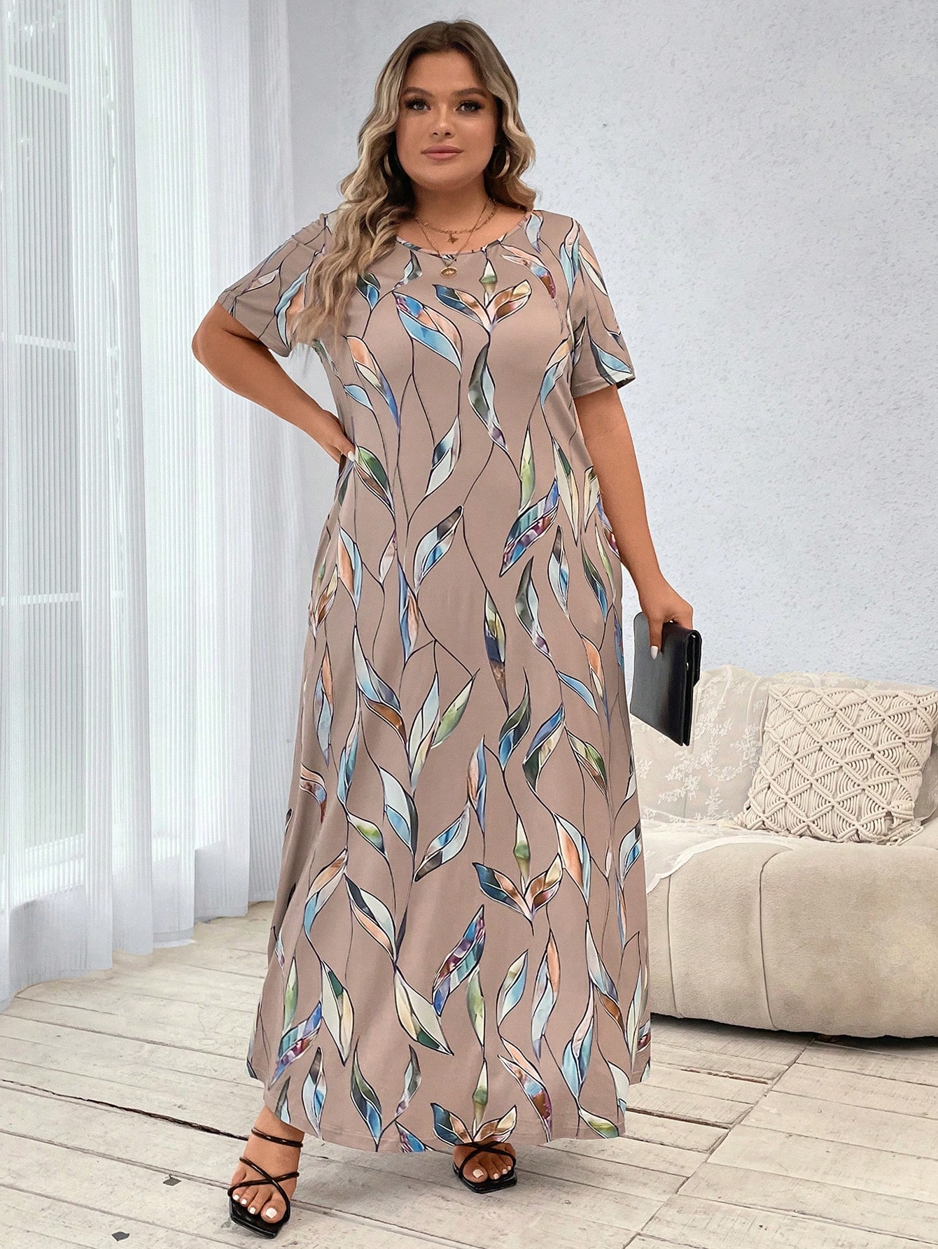 EMERY ROSE Plus Plants Print Hidden Pocket Dress | SHEIN USA