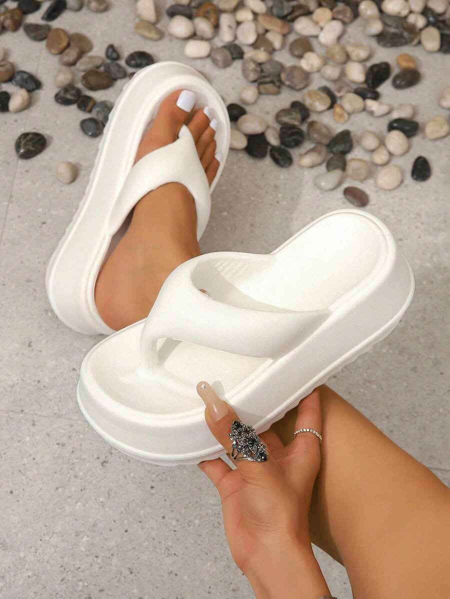 Chanclas de mujeres de moda plataforma cuña con minimalista de dedo ...
