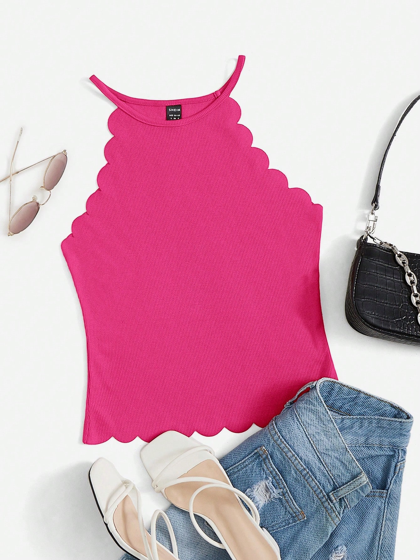 Shein Essnce Scallop Trim Halter Top Shein Usa