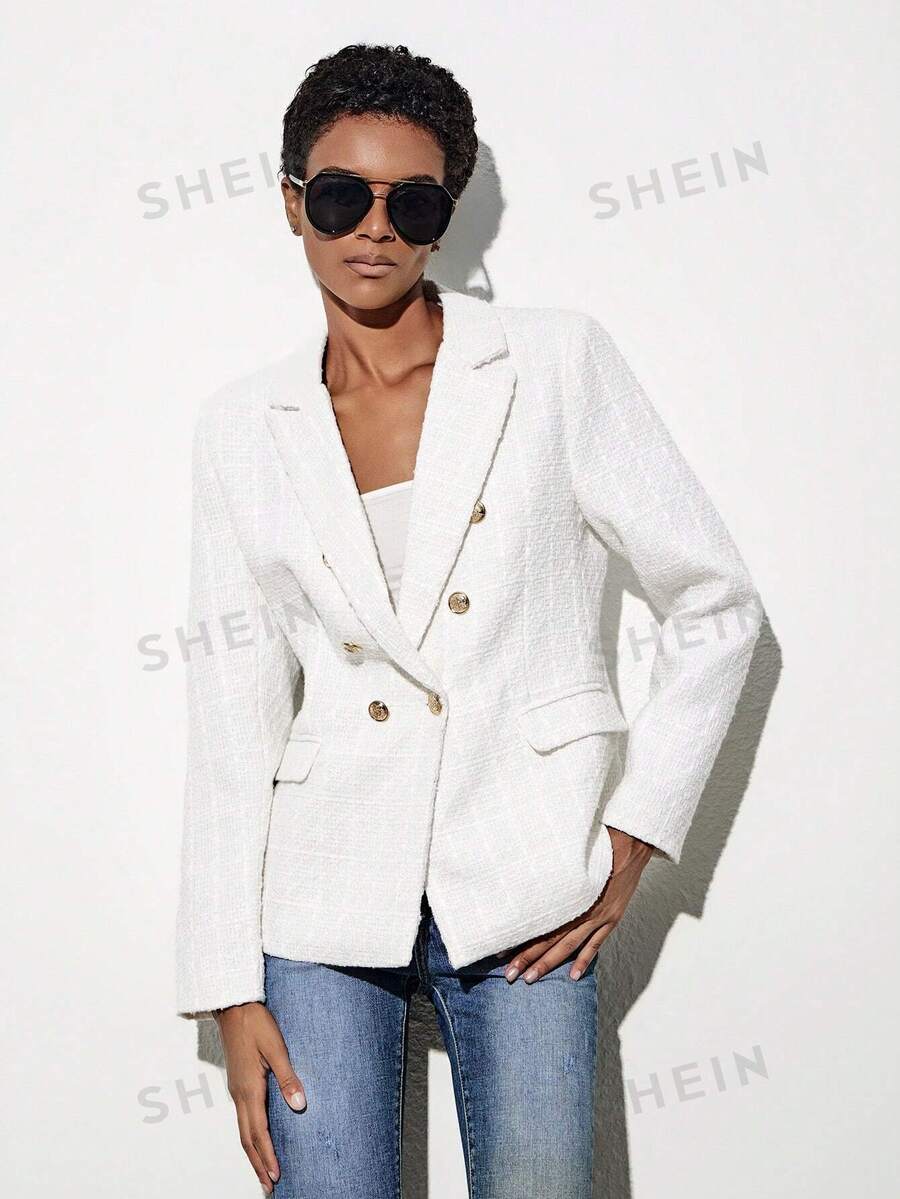 SHEIN BIZwear Double Breasted Flap Detail Blazer | SHEIN UK