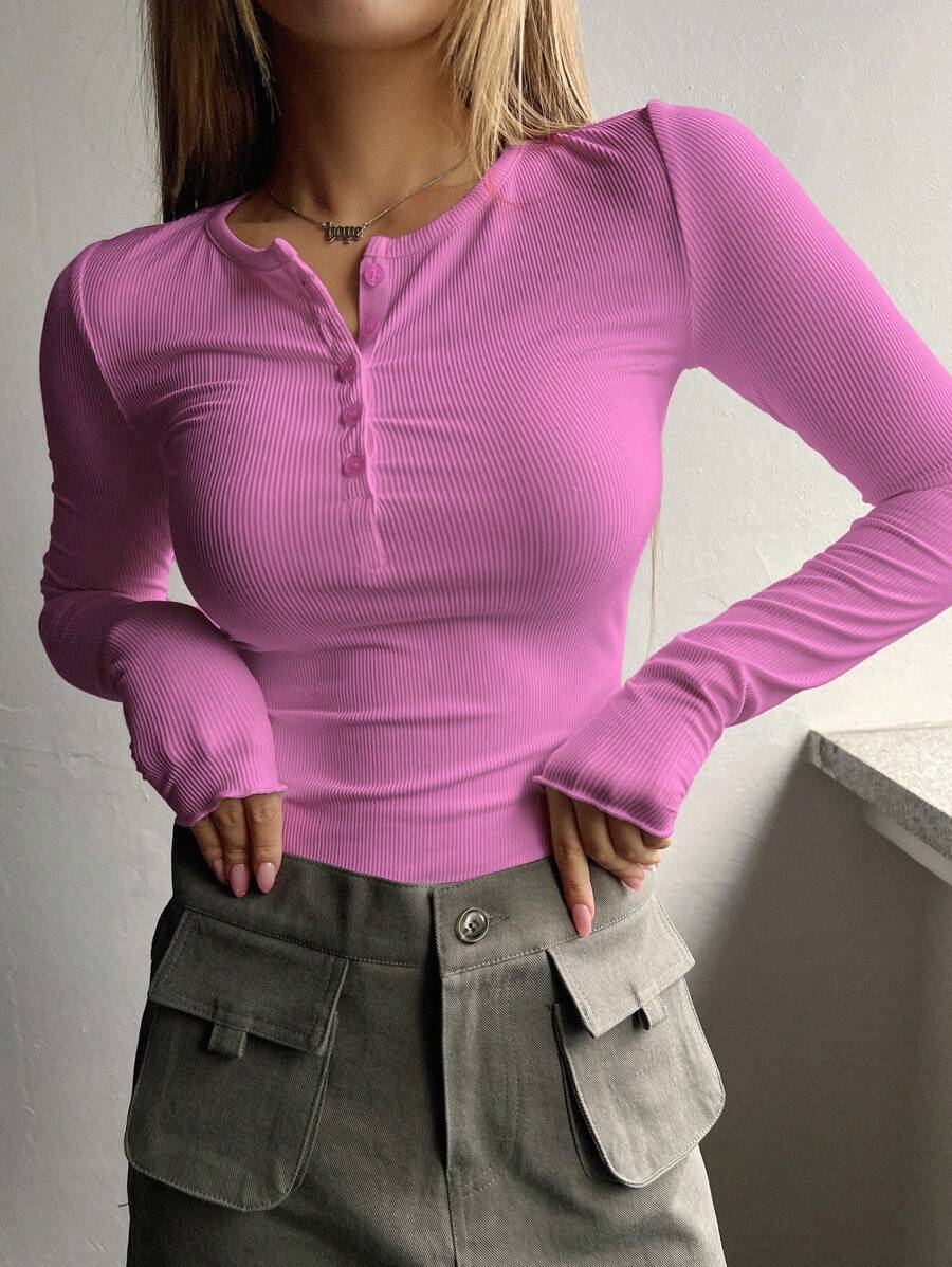 DAZY Half Button Ribbed Knit Tee | SHEIN USA