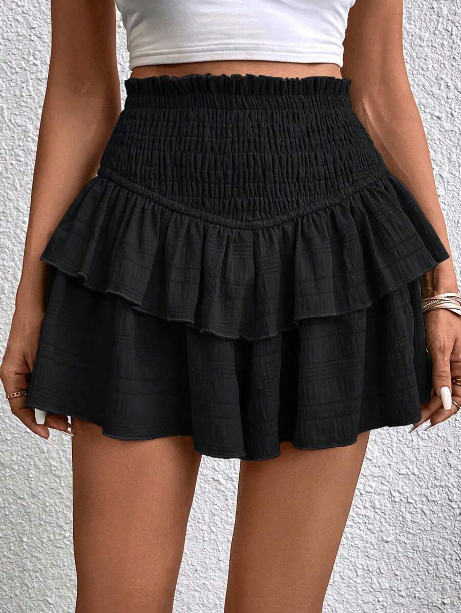 SHEIN LUNE Paperbag Waist Ruffle Trim Skort | SHEIN USA