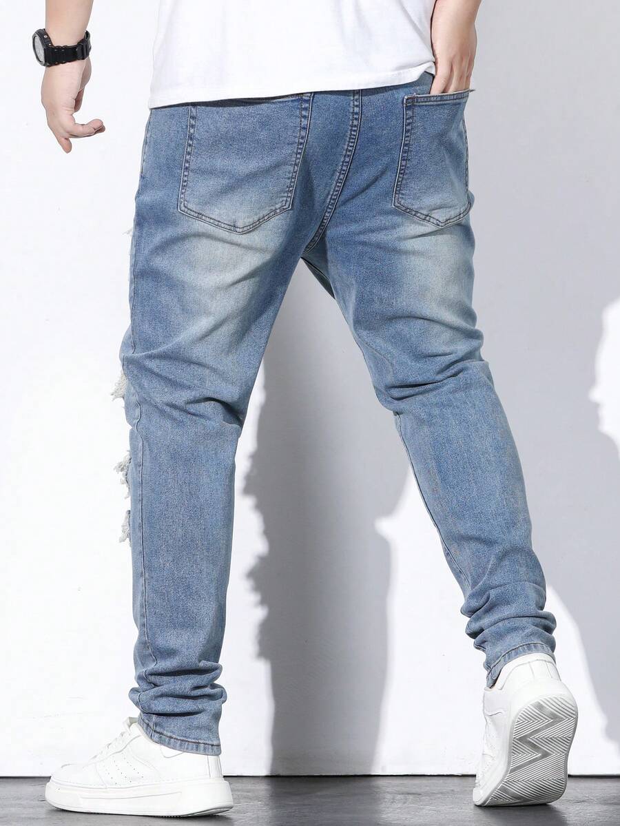 Manfinity EMRG Men Plus Ripped Frayed Rag Stitching Skinny Jeans Slim ...
