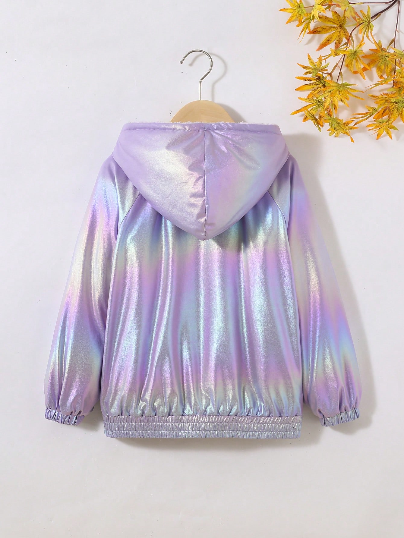SHEIN Tween Girl Holographic Zip Up Hooded Teddy Lined Jacket | SHEIN UK