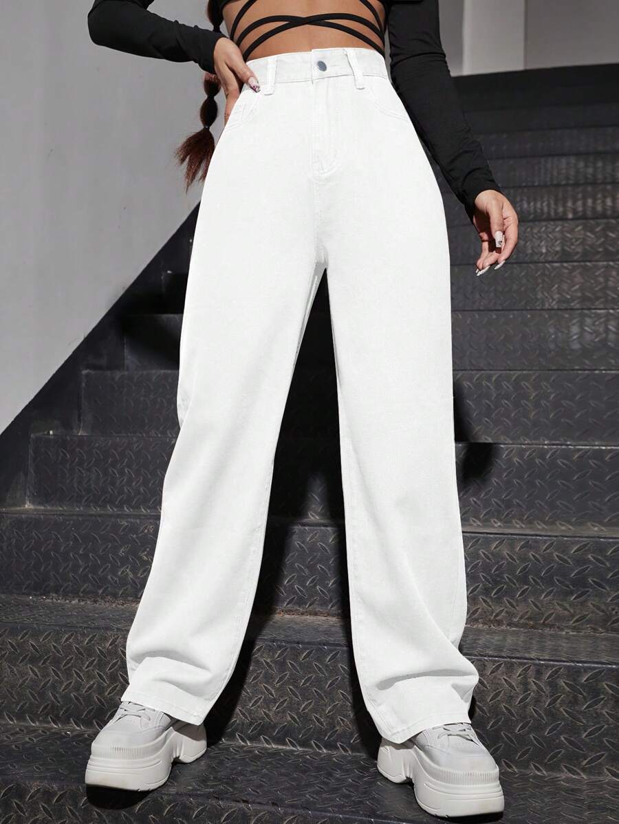 High Waist Slant Pocket Boyfriend Jeans | SHEIN USA