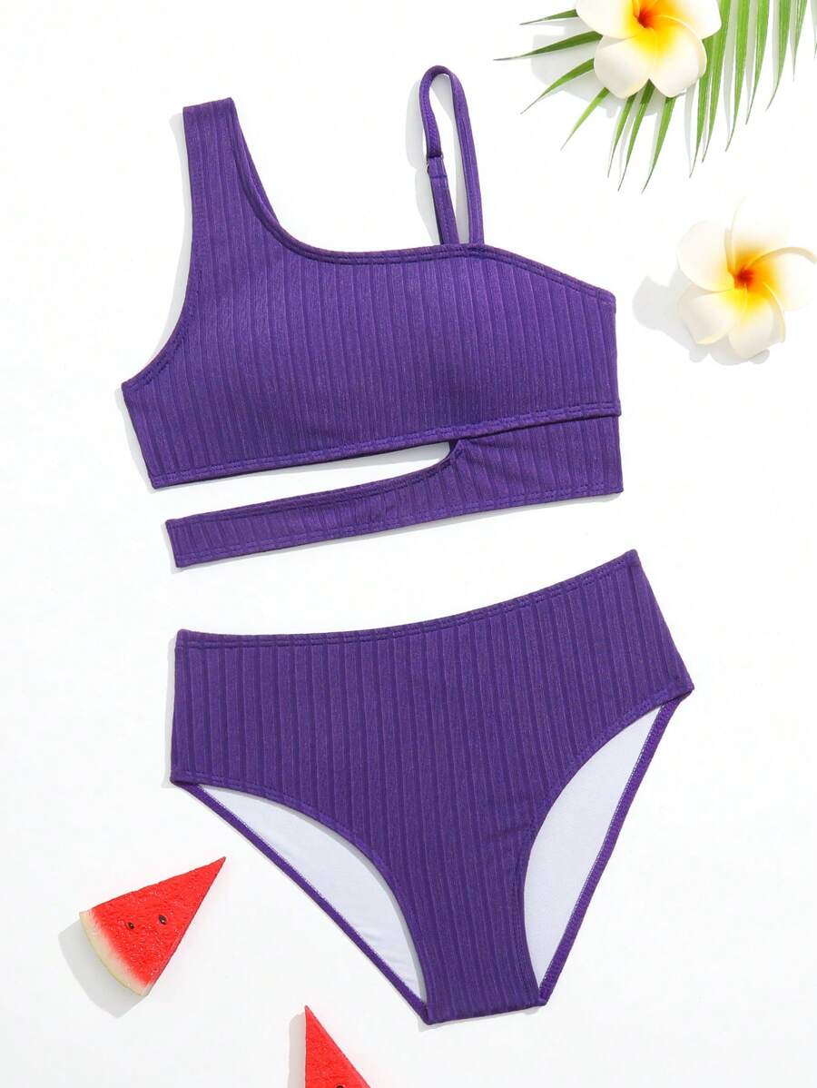 Tween Girl Cut Out Asymmetrical Neck Bikini Set Summer Beach | SHEIN USA