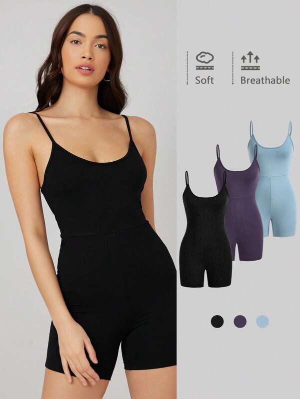 SHEIN BASICS 1pc Solid Form Fitted Unitard Romper | SHEIN USA
