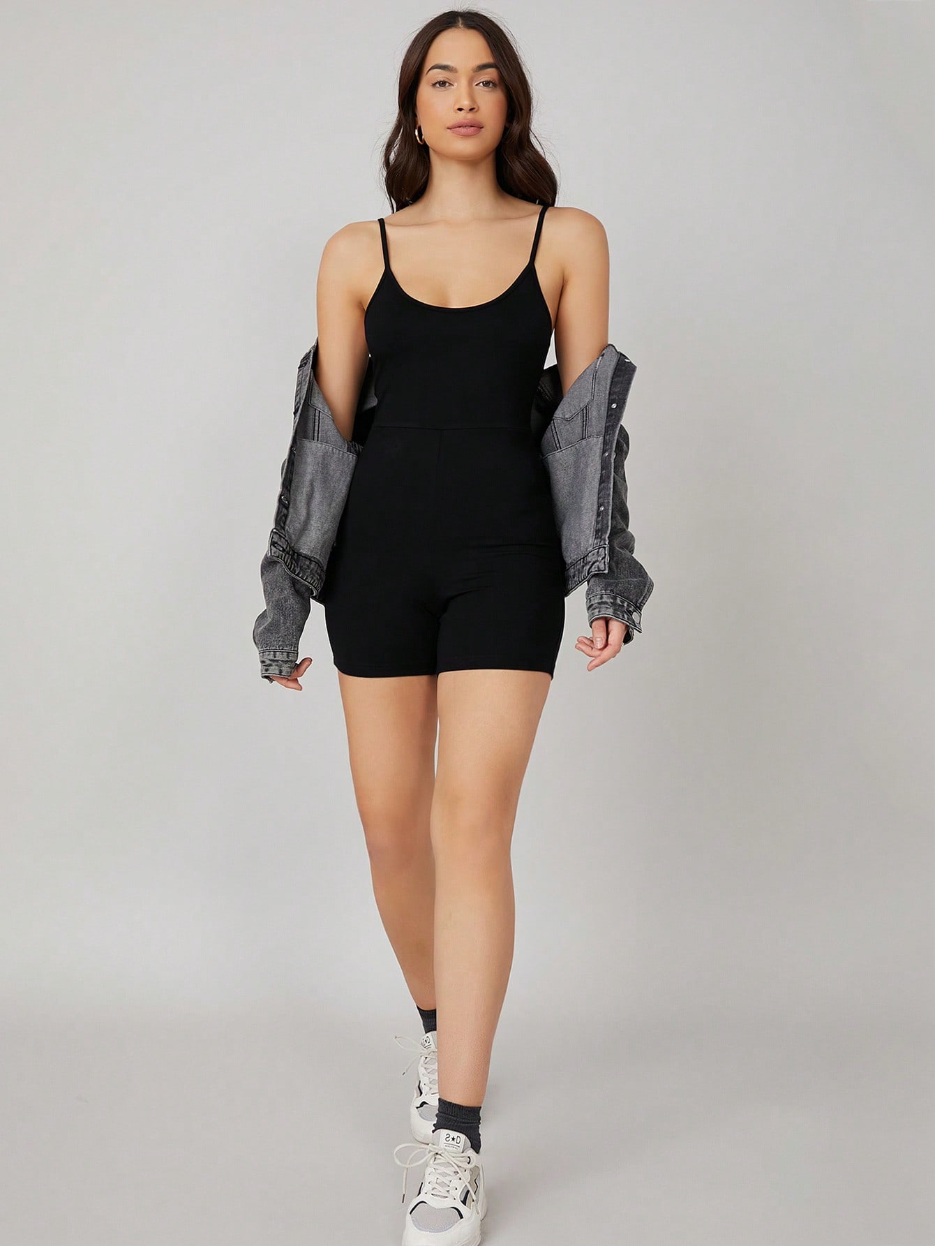 SHEIN BASICS 1pc Solid Form Fitted Unitard Romper | SHEIN USA