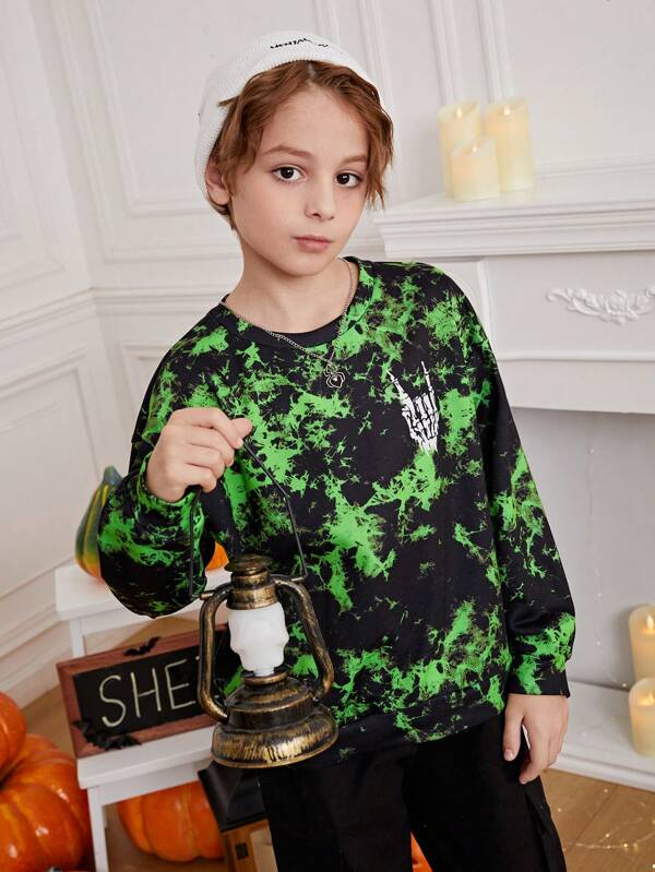 SHEIN Kids HYPEME Tween Boy Tie Dye Skeleton Hand Print Drop Shoulder ...