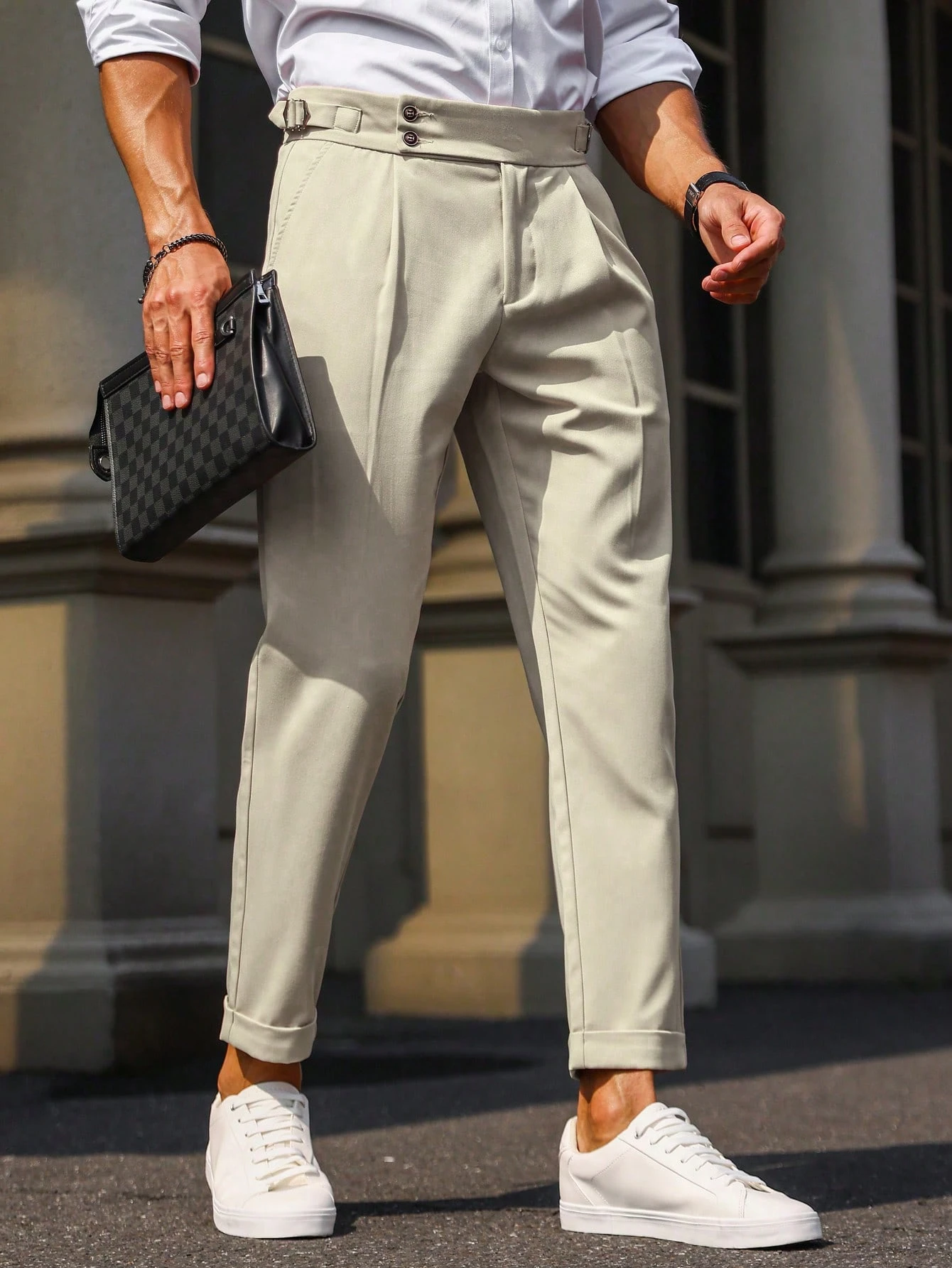 Manfinity Bizformal Men Fold Pleated Detail Slant Pocket Suit Pants ...