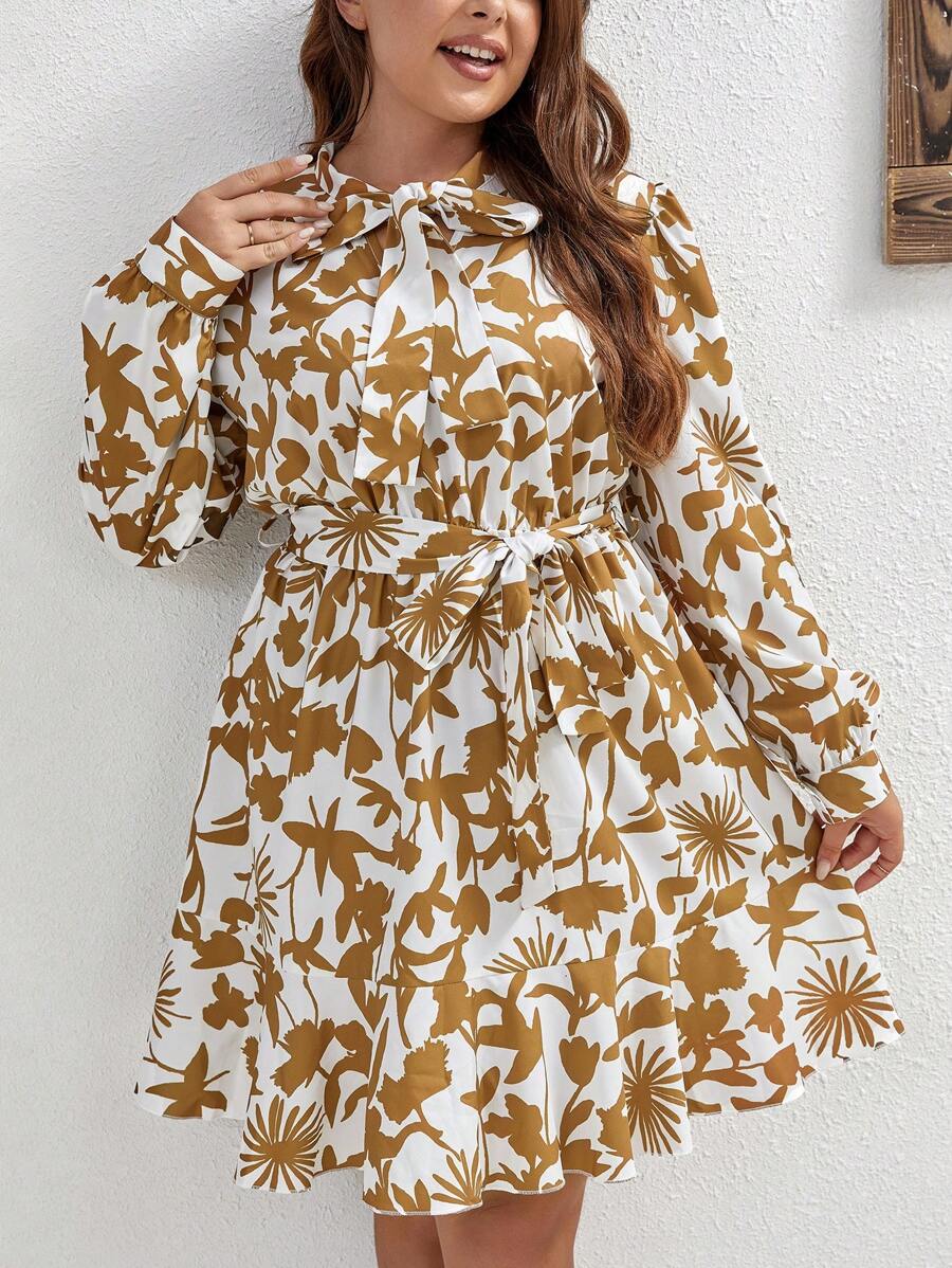 SHEIN Clasi Plus Floral Print Belted Dress | SHEIN USA