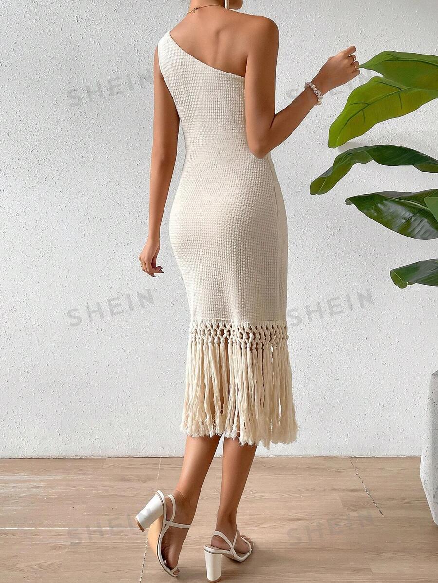 SHEIN Privé One Shoulder Fringe Hem Dress | SHEIN UK