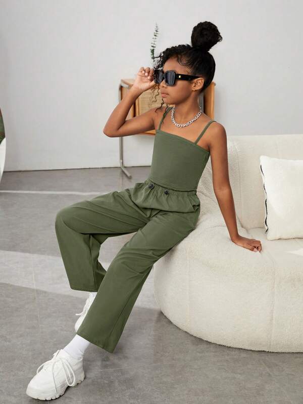 SHEIN Kids Cooltwn Tween dziewczynka Jednolity Top na ramiączkach ...